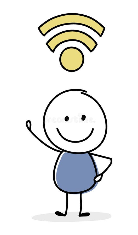 Concept of Smiley Stickman with Internet Connection Icons. Vector Stock ...