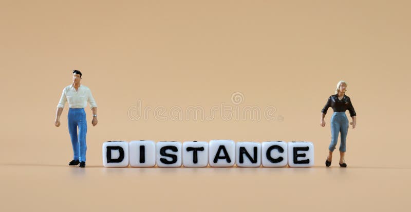 Cube with `DISTANCE` Text and Miniature People. Stock Photo - Image of ...