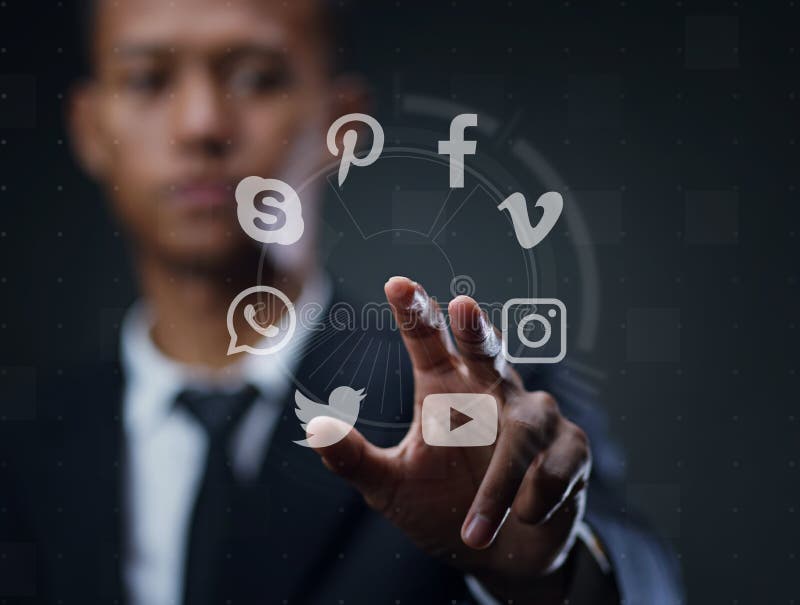Concept of Social Media - Man Pressing Virtual Screen Editorial Stock ...