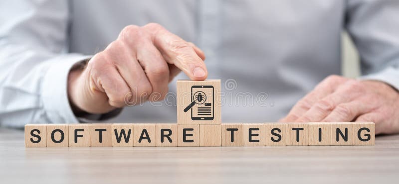 Concept of Software Testing Stock Photo - Image of computer, wooden ...