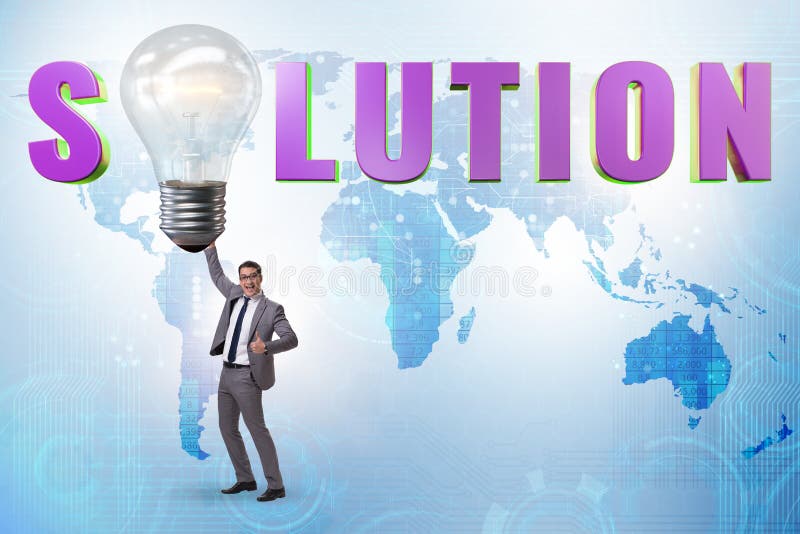 Concept of Soluton with Businessman and Lightbulb Stock Photo - Image ...