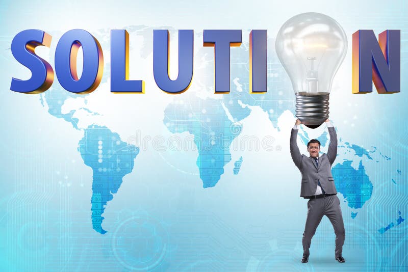 Concept of Soluton with Businessman and Lightbulb Stock Photo - Image ...