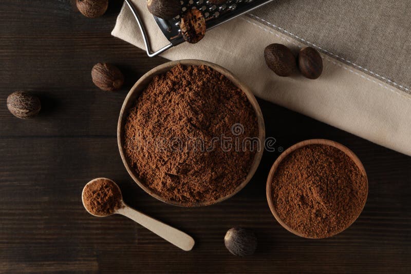 Concept of Spices and Condiments, Nutmegs, Top View Stock Image - Image ...