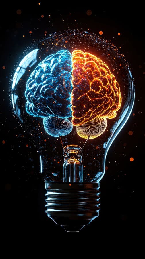 Concept of Split Brain with Blue and Orange in Lightbulb Stock Photo ...