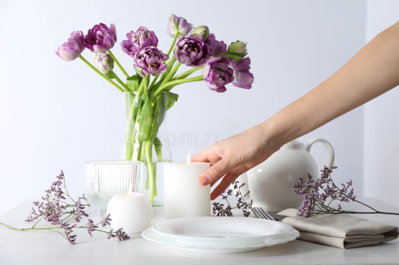 Concept of Spring Season Beautiful Table Setting Stock Photo - Image of ...