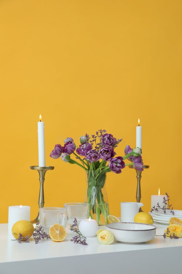 Concept of Spring Season Table Setting, Space for Text Stock Image ...