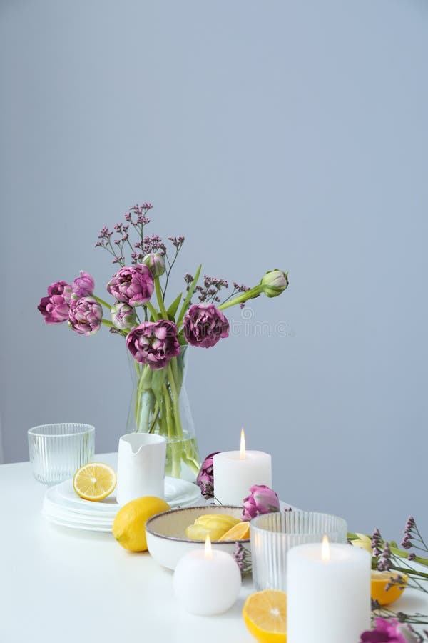 Concept of Spring Season Table Setting, Space for Text Stock Image ...