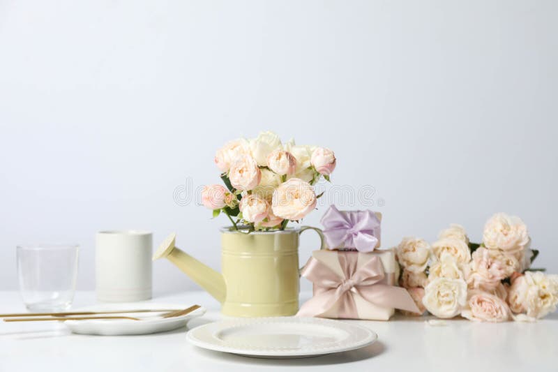 Concept of Spring Season Table Setting, Space for Text Stock Image ...