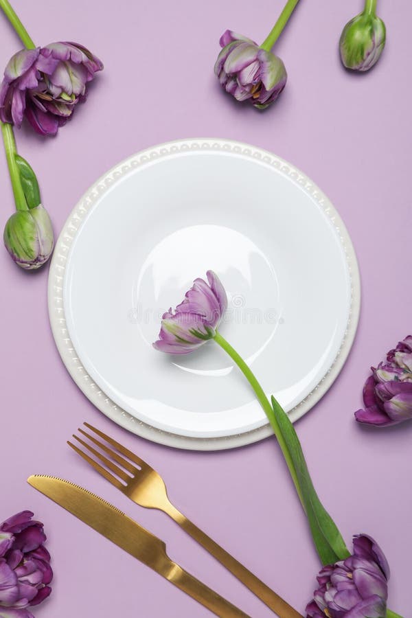 Concept of Spring Season Table Setting, Top View Stock Image - Image of ...