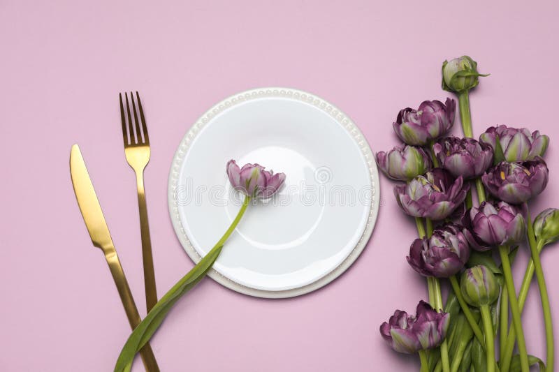 Concept of Spring Season Table Setting, Top View Stock Photo - Image of ...