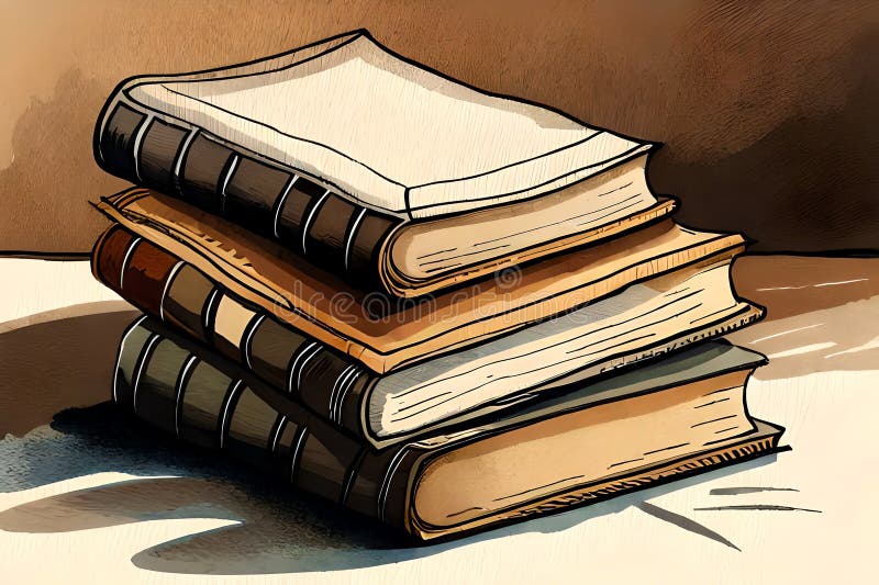 Stack Of Old Books Watercolor Hand Drawn Illustration Isolated On