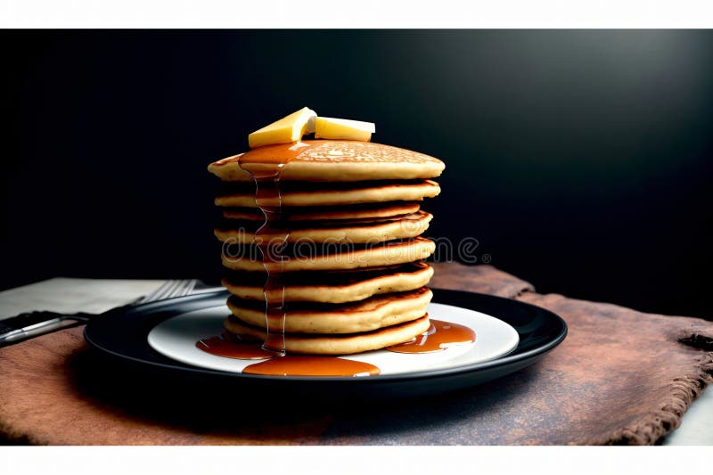 A Stack of Pancakes Covered in Syrup on a Plate. Generative AI Stock ...