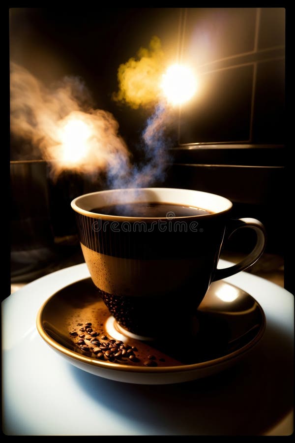 A Steaming Cup of Coffee on a Saucer. Generative AI Stock Illustration ...