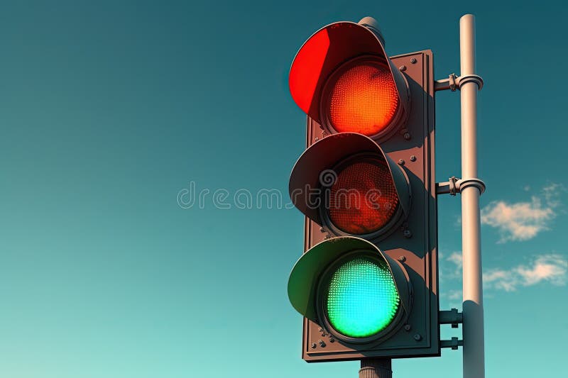 Concept Stop Background Sky Blue Color Red Light Traffic Stock ...