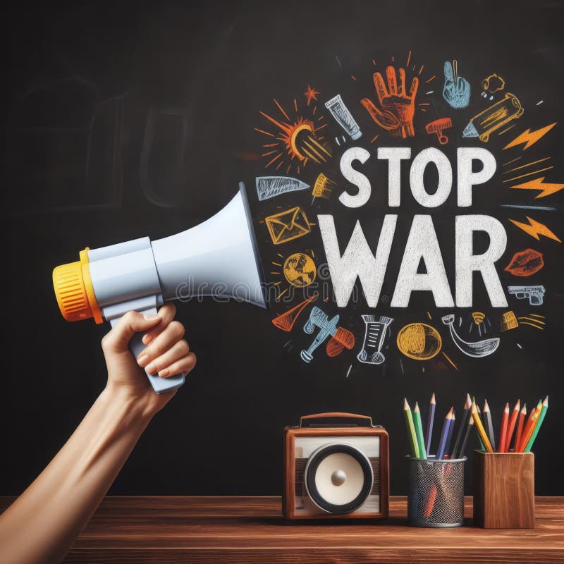 Concept "STOP WAR" Hand Symbol Peace and Text on Chalkboard Background ...