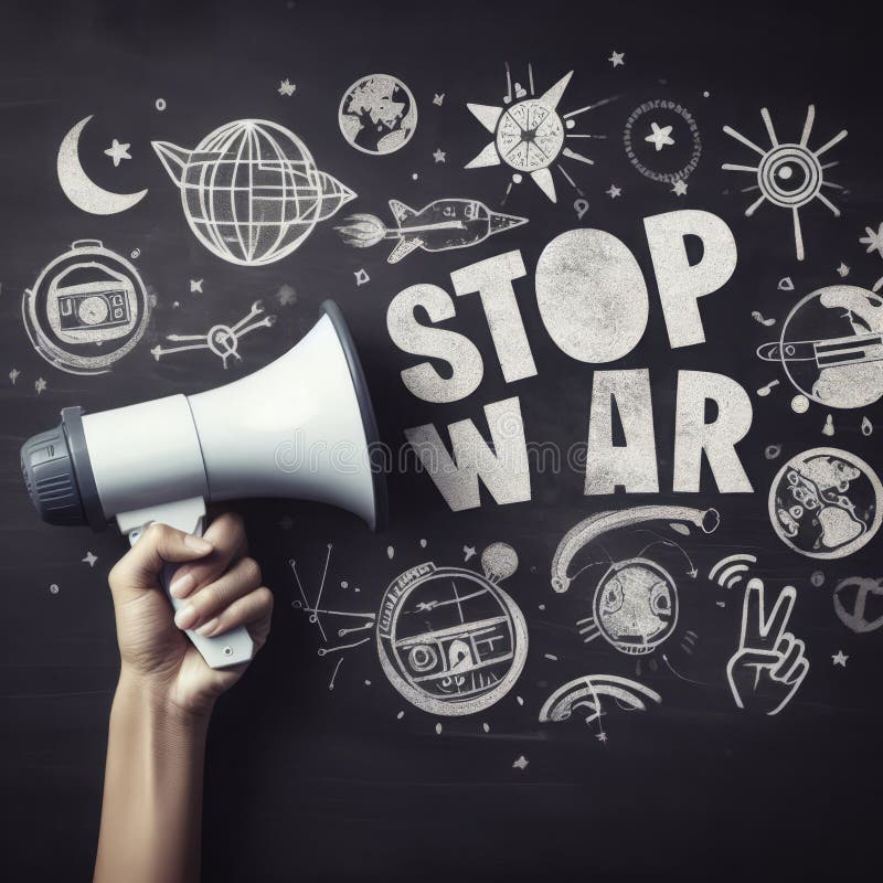 Concept "STOP WAR" Hand Symbol Peace and Text on Chalkboard Background ...