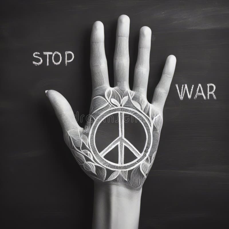 Concept "STOP WAR" Hand Symbol Peace and Text on Chalkboard Background ...