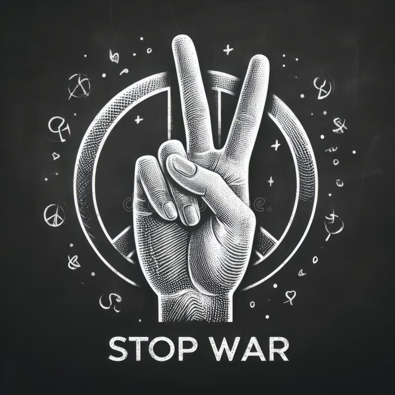 Concept "STOP WAR" Hand Symbol Peace and Text on Chalkboard Background ...