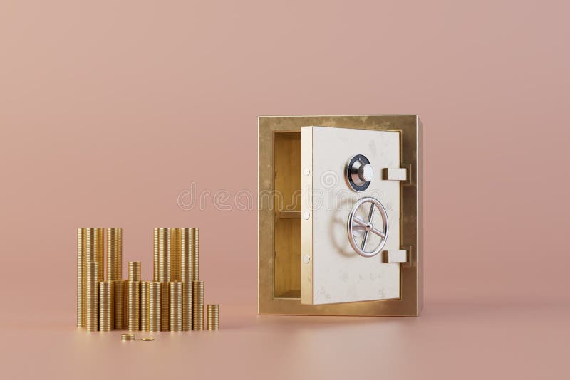 The Concept of Storing Money in a Safe. Stacks of Coins Next To an Open ...