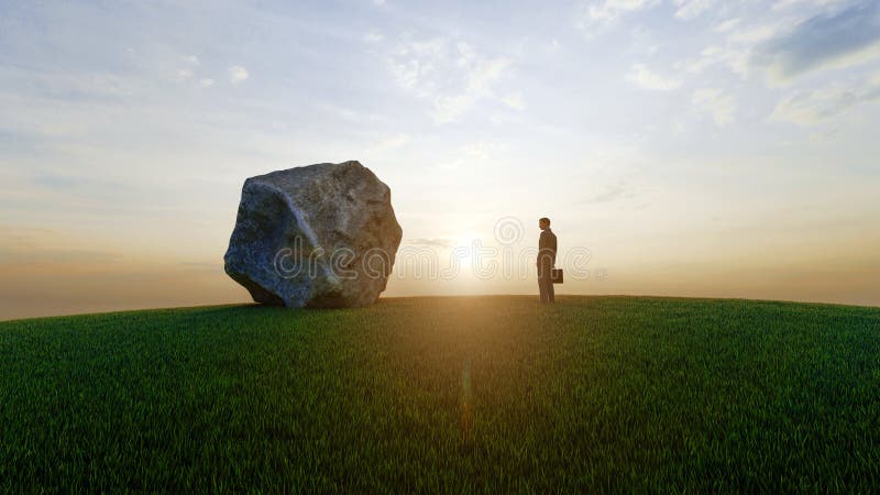 Concept of Stress of a Businessman with a Big Rock. 3d Rendering Stock ...