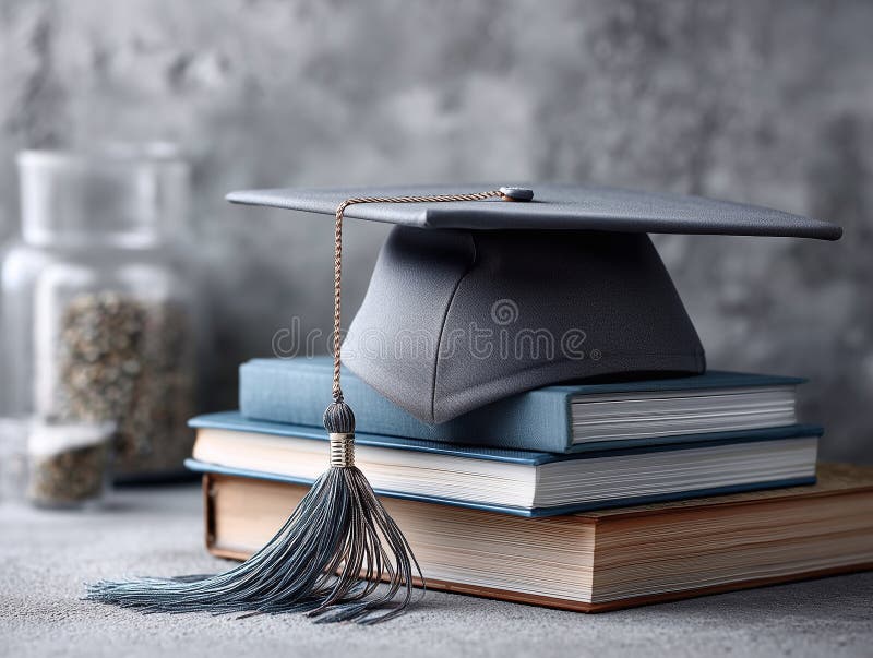 Master S Graduation Cap Lying on Stack of Books on Grey Background ...