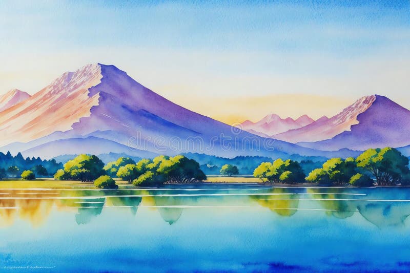 Subtle Earth Watercolor Landscape .AI Generated Stock Illustration ...