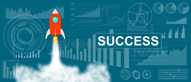 Concept of Success with a Rocket Launch on Charts Background Stock ...