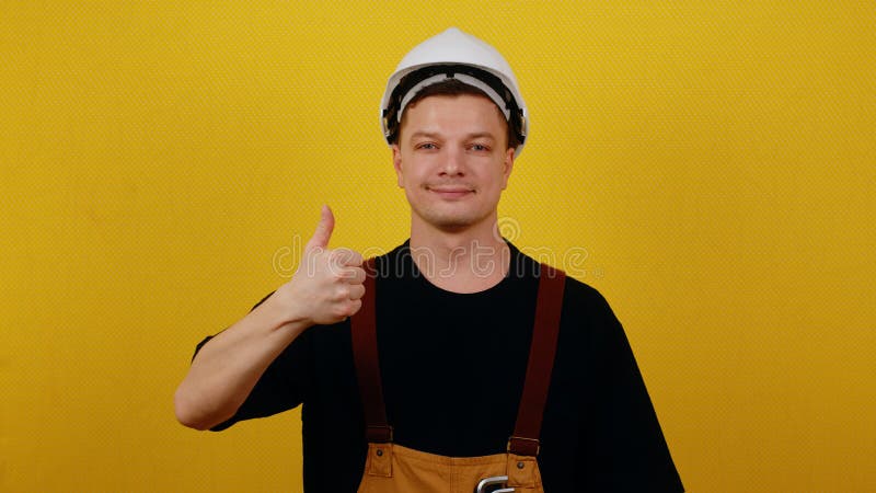 The Concept of Successful Construction. Worker in Uniform Showing Ok ...