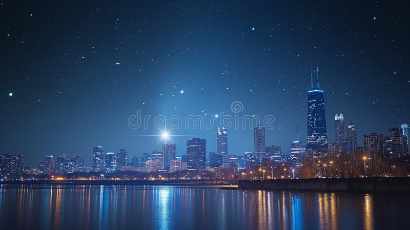 Concept of Supernova Explosion at Night on the City S Sky. Stock Image ...