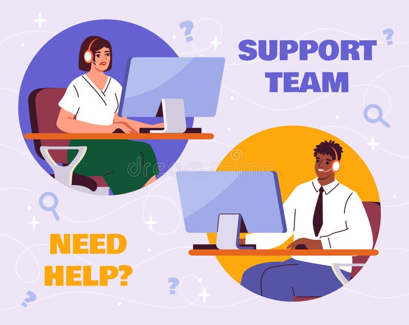 Concept of Support Team Assistance. Customer Service Representatives at ...