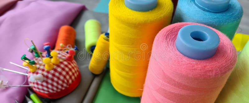 Concept of Tailor Fashion Design Craftsmanship. Fabric and Sewing Tools ...