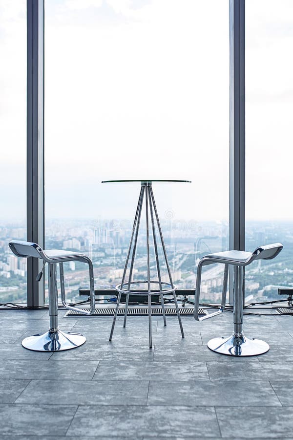 Concept Talk with God. a Platform on a High-rise Building, a Table and ...