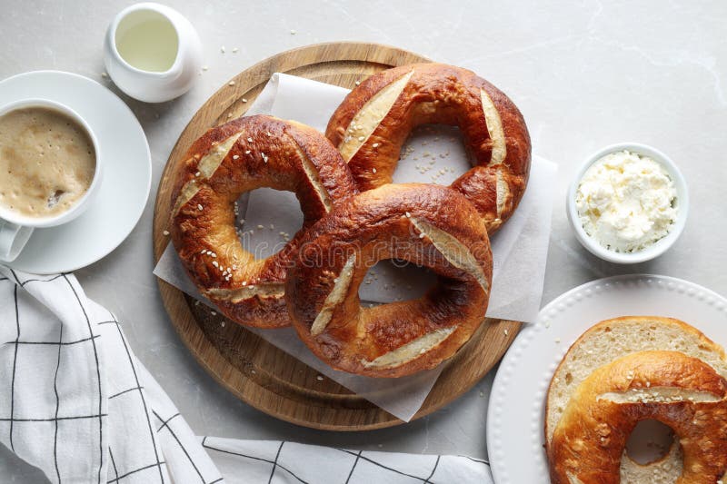 Concept of Tasty Food - Bagel, Top View Stock Image - Image of board ...