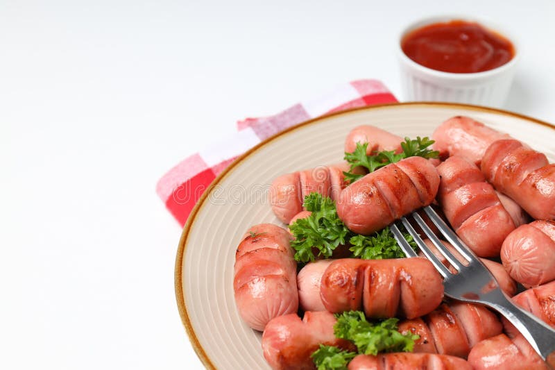 Concept of Tasty Food, Grilled Mini Sausage, Space for Text Stock Photo ...