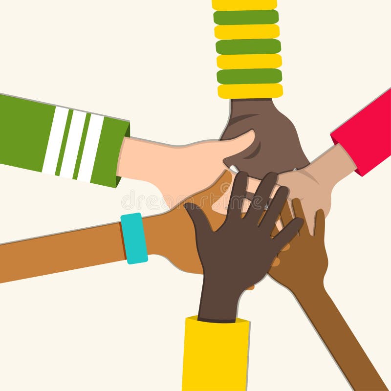 Concept Of Team Work Hands Of Diverse Group Of People Putting Together