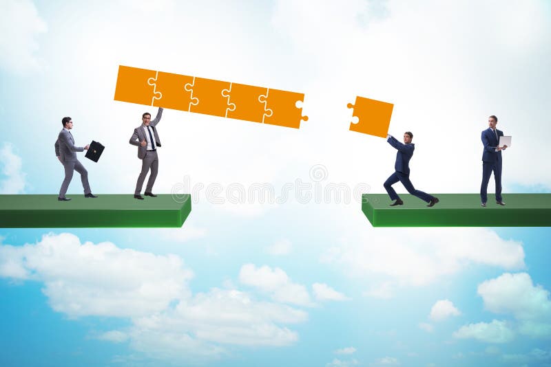 Concept of Teamwork with Bridge Being Built Stock Photo - Image of ...