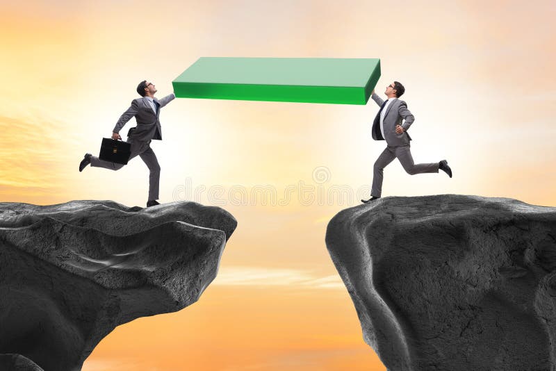 Concept of Teamwork with Bridge Being Built Stock Photo - Image of ...