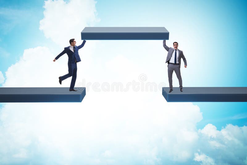 Concept of Teamwork with Bridge Being Built Stock Photo - Image of ...