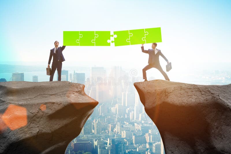 Concept of Teamwork with Bridge Being Built Stock Photo - Image of edge ...