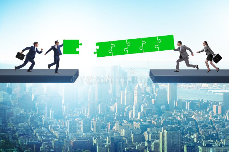 Concept of Teamwork with Bridge Being Built Stock Image - Image of ...