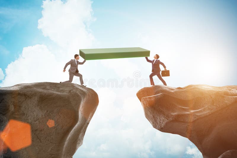 Concept of Teamwork with Bridge Being Built Stock Photo - Image of ...