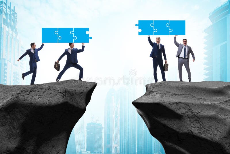 Concept of Teamwork with Bridge Being Built Stock Photo - Image of ...