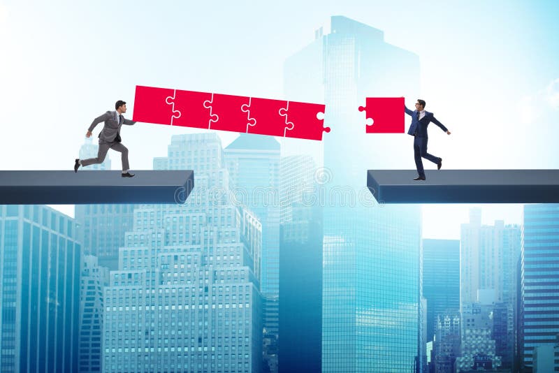 Concept of Teamwork with Bridge Being Built Stock Photo - Image of ...