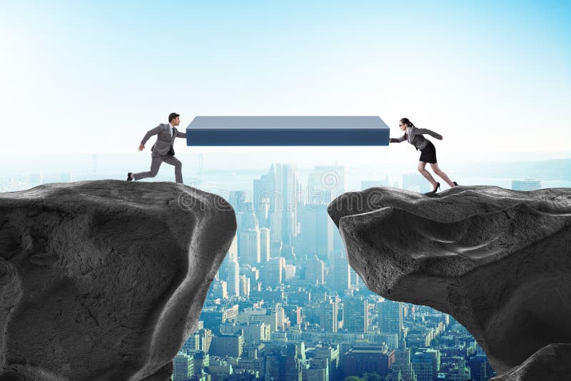 Concept of Teamwork with Bridge Being Built Stock Image - Image of risk ...