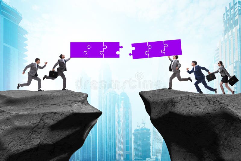 Concept of Teamwork with Bridge Being Built Stock Photo - Image of help ...