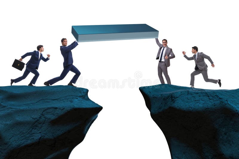 Concept of Teamwork with Bridge Being Built Stock Photo - Image of help ...