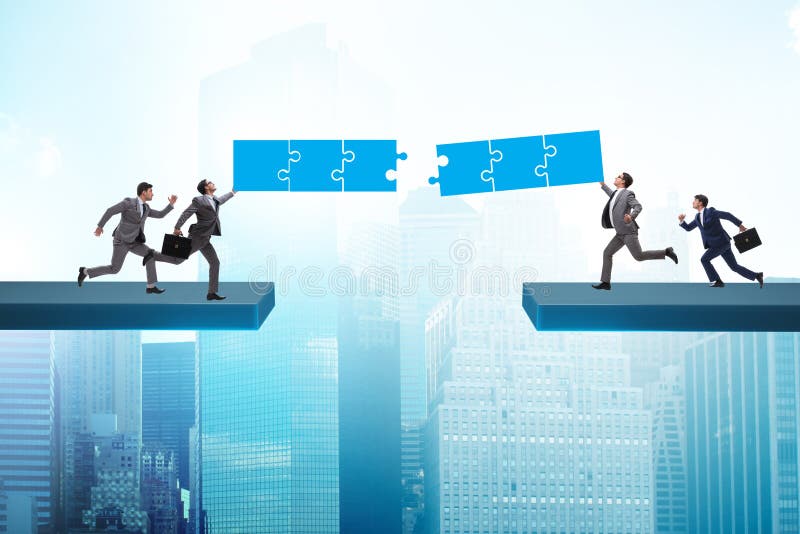 Concept of Teamwork with Bridge Being Built Stock Photo - Image of edge ...