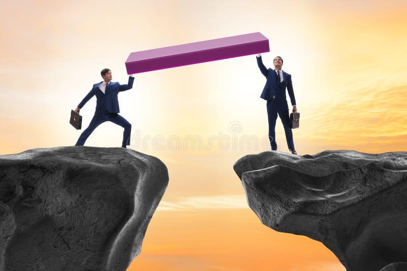 Concept of Teamwork with Bridge Being Built Stock Photo - Image of ...