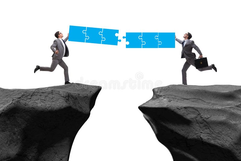 Concept of Teamwork with Bridge Being Built Stock Photo - Image of ...
