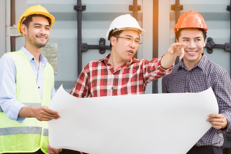Group of Happy Builder Construction People Talking and Planning Work ...